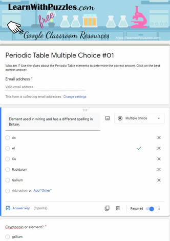 Periodic Table Multiple Choice and Google Quiz #01 Learn With Puzzles