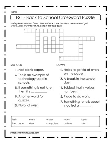 ESL - Back To School Puzzle #16 Learn With Puzzles