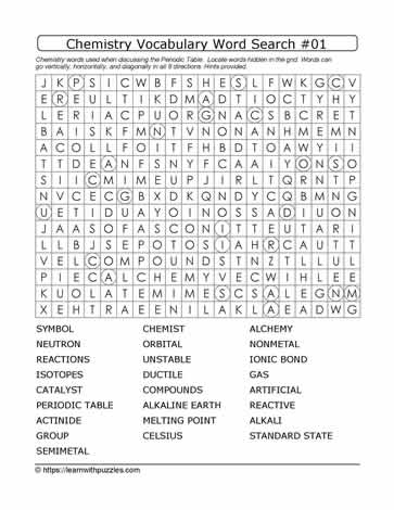 Chemistry Vocab Word Search #01 Learn With Puzzles