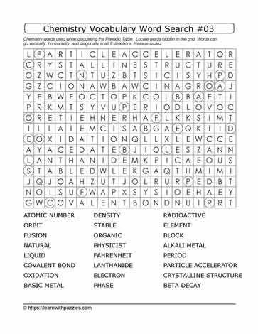 Chemistry Vocab Word Search #03 Learn With Puzzles