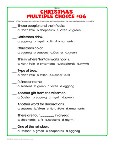 Christmas Multiple Choice #06 Learn With Puzzles