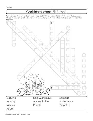 Christmas Word Fit Puzzle #18 Learn With Puzzles