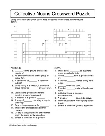 Collective Nouns Crossword-1 Learn With Puzzles