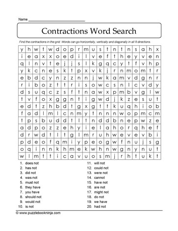 Contractions Words Search Learn With Puzzles