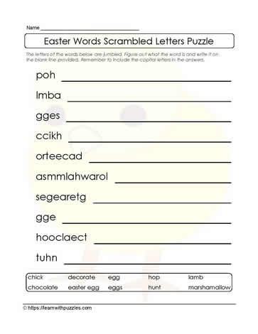 10 Scrambled Letters Easter Theme Learn With Puzzles
