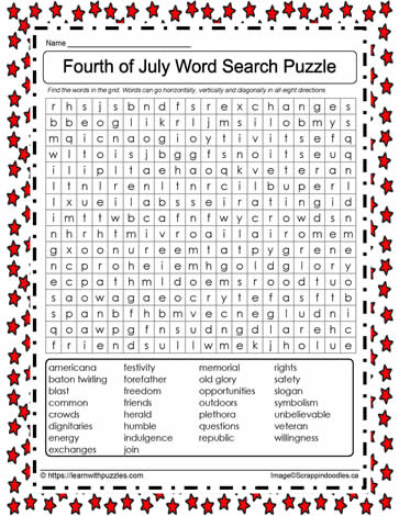 July 4th Word Search #08 Learn With Puzzles