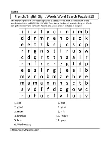 French English Word Search #13 Learn With Puzzles