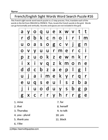 French English Word Search #16 Learn With Puzzles