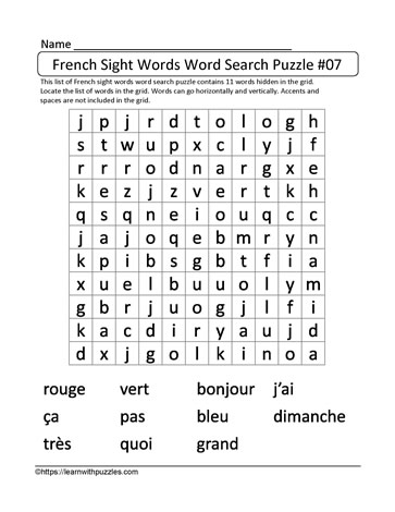 French Vocabulary Word Search #07 Learn With Puzzles