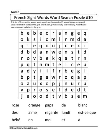 French Vocabulary Word Search #10 Learn With Puzzles