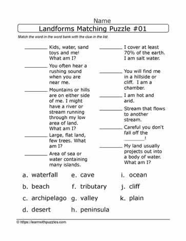 Landforms Matching #01 Learn With Puzzles