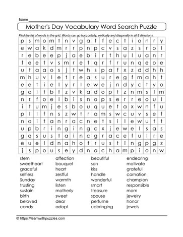 Mother's Day Word Search 14 Learn With Puzzles