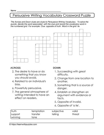Persuasive Writing Crossword and Google Quiz #01a Learn With Puzzles