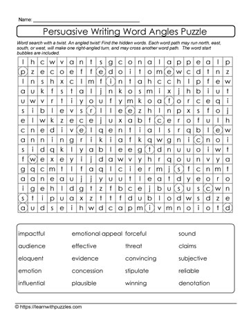 Persuasive Writing Word Angle #01 Learn With Puzzles