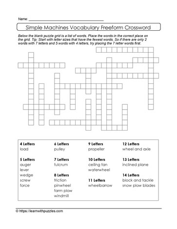 Simple Machines Vocabulary Puzzle Learn With Puzzles