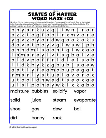 States of Matter Word Maze#03 Learn With Puzzles