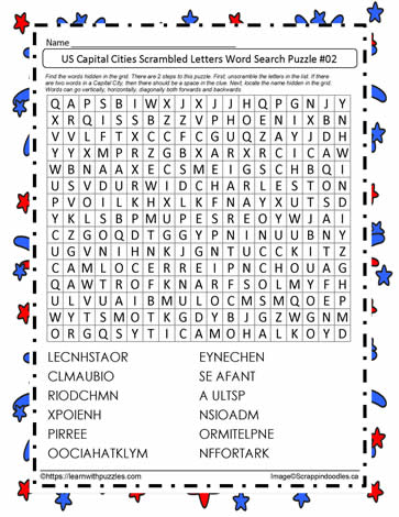 US Capitals Scrambled Search #02 Learn With Puzzles
