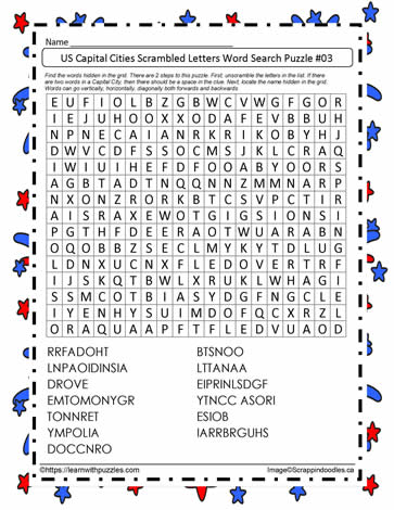 US Capitals Scrambled Search #03 Learn With Puzzles