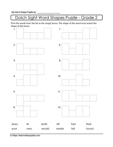 2nd Grade Dolch Word Shapes #04 Learn With Puzzles